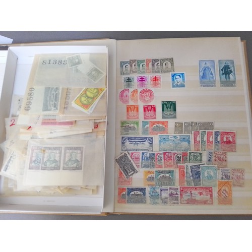 Stamp album, 19th century and later, European and a box of loose stamps.