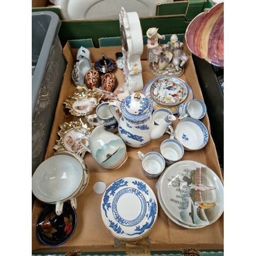 A mixed lot of china including a Dresden porcelain figure, a Booths tea ...