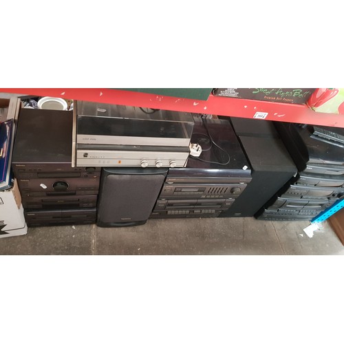 A collection of hifi stackable systems including Technics, Sharp and Sony