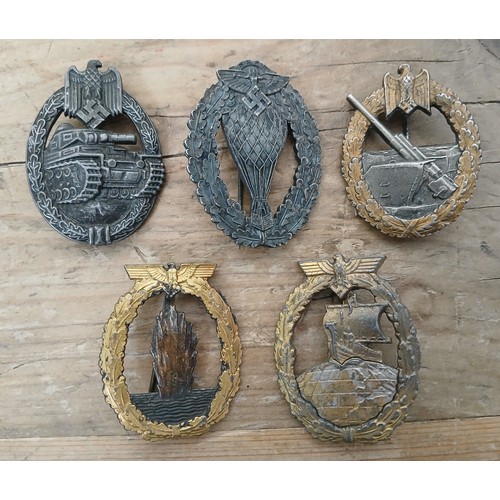 Five German badges comprising Panzer Assault badge, NSFK Balloon Pilots ...