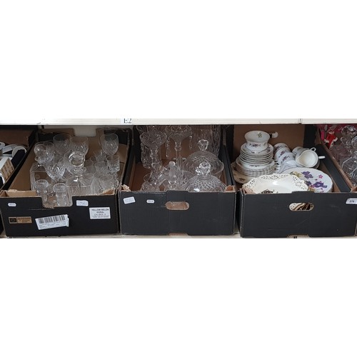 Box of china and two boxes of glassware including Edinburgh crystal ...