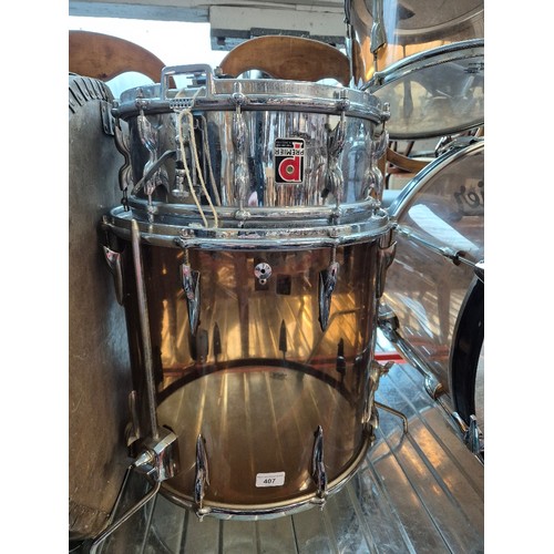 A Premier drum kit in smoke acrylic with aluminium snare drum, stands ...