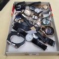 A tray of gents watches including Casio, Citizen, Zeon etc