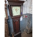 A Georgian oak longcase clock with painted dial decorated with bird and ...
