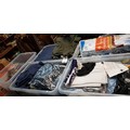 5 plastic crates containing mainly clothes, some with tags still on ...