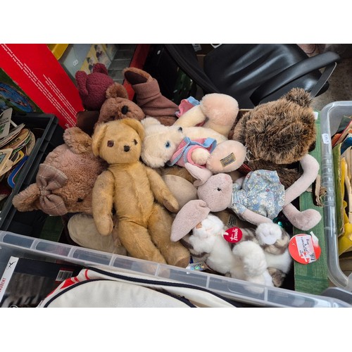 A box of assorted collectable soft toys, mainly bears.