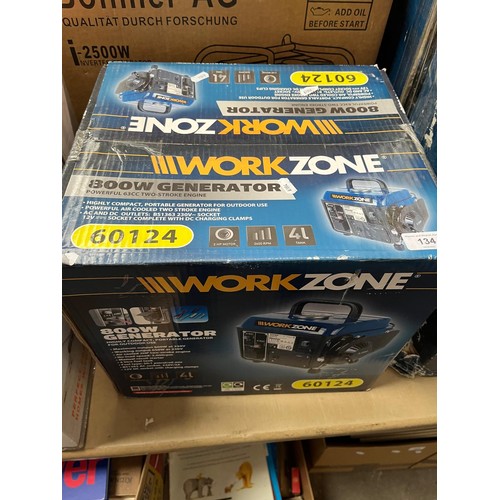 A Workzone 800 watt petrol generator, boxed and unused