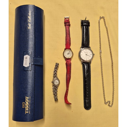 A silver rolo link chain marked 925 together with three watches ...