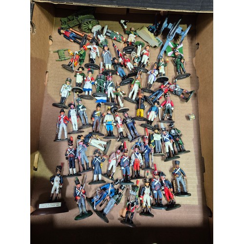 A box of assorted model soldiers, mainly Del Prado.