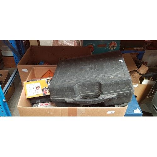 3 boxes of garage tools and a multi compartment storage box. Includes ...