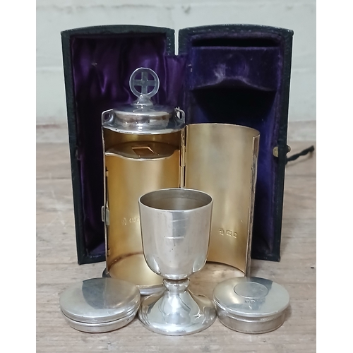 A George VI silver home communion set, gilt interior, presentation ...