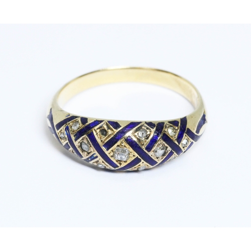 A Georgian vari-cut diamond and blue enamel ring, unmarked, gross ...