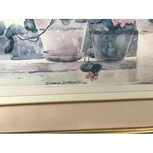 'Dawna Darton '84' Flower Water Colour Signed and Framed (79 x 46 cm)