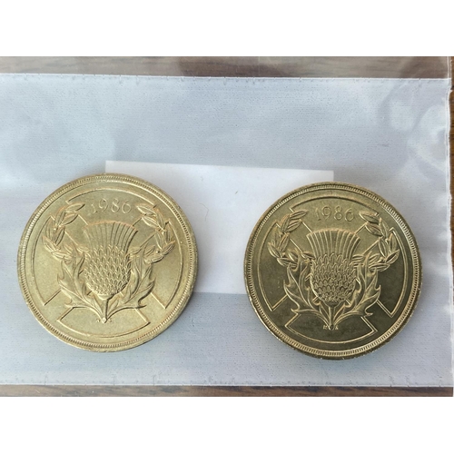 x2 Rare 1986 £2 Commonwealth Games Old Two Pound Coin Scotland Thistle