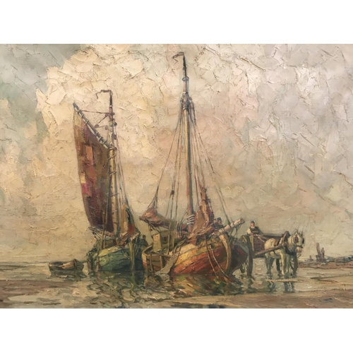 Large Oil on Canvas Painting Depicting Sailing Ship Signed Rudolf ...