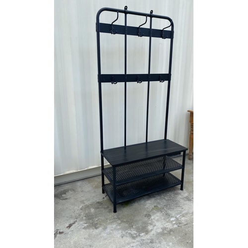 Tall Aluminium Alloy Steel and Wood Black Coat Rack with 3-Tier Shoe ...