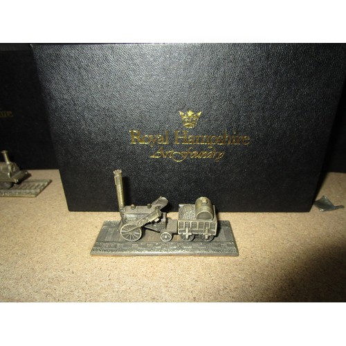 A large box containing 21 boxed Royal Hampshire pewter models of trains ...