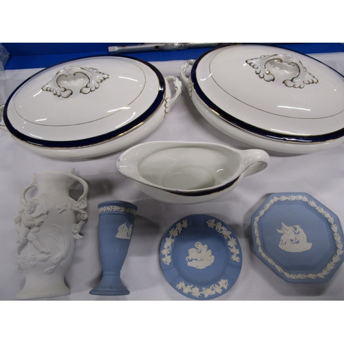 Two Myott and sons oval tureens with lids and a gravy/sauce boat along ...