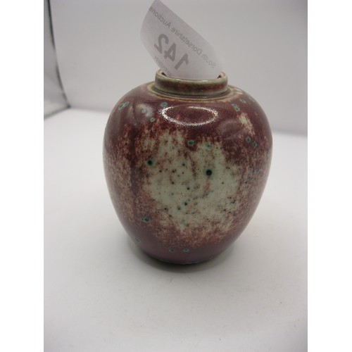Ruskin pottery vase of high shouldered ovoid form, mottled plum glaze ...