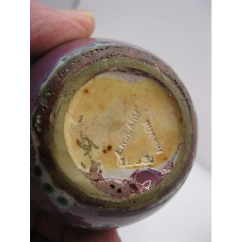 Ruskin pottery vase of high shouldered ovoid form, mottled plum glaze ...