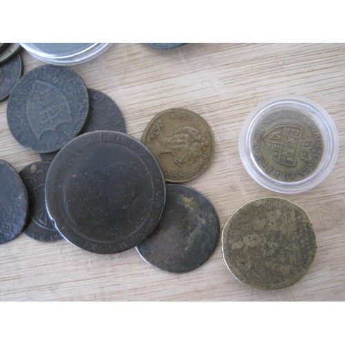 An assortment of Georgian coins and tokens including a 'Napoleon St ...