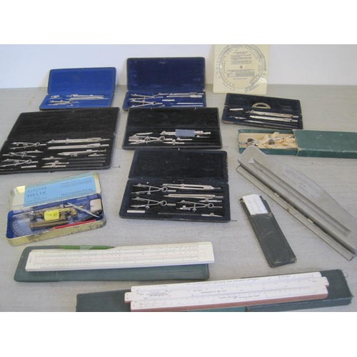 A quantity of boxed drawing instrument sets and similar items