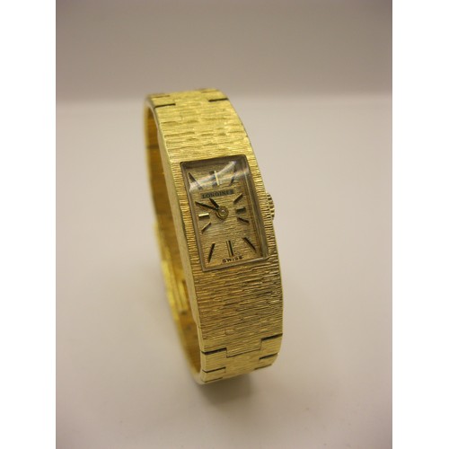 Longines ladies gold-plated mechanical wristwatch, textured rectangular ...