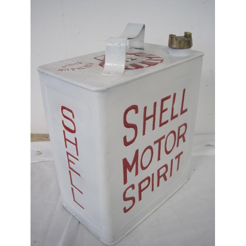 A vintage Shell petrol can with brass cap, painted