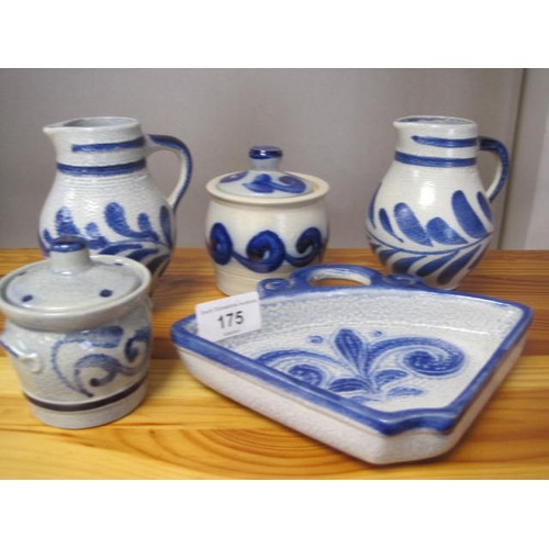 German grey and blue salt glaze pottery - a matched pair of jugs ...