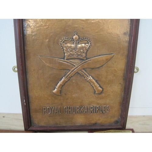 Eighteen military wall shields and plaques including: Royal Ghurka ...