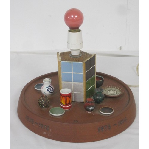 Poole Pottery, Guy Sydenham Kiln Lamp base with many mini examples of ...
