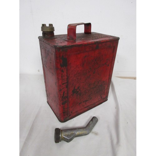 A vintage petrol can with brass cap and detachable pouring spout, in ...