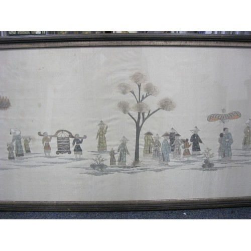 Chinese silk needlework picture depicting a procession of thirty-three ...