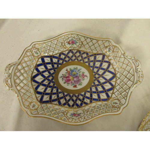 Four pieces of Dresden Pottery ,Three lattice bowls and a handled leaf ...