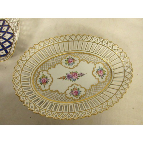 Four pieces of Dresden Pottery ,Three lattice bowls and a handled leaf ...