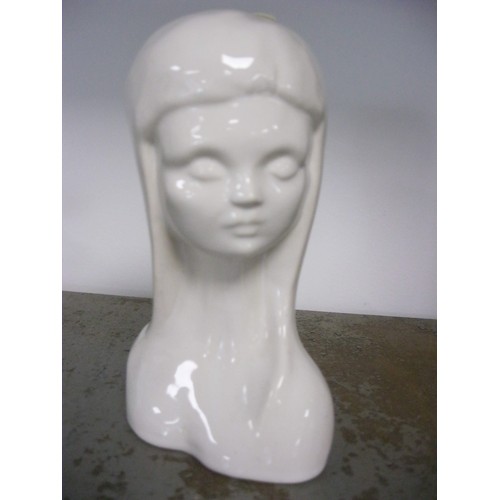 A David Sharp Rye Pottery bust of a woman's head in white