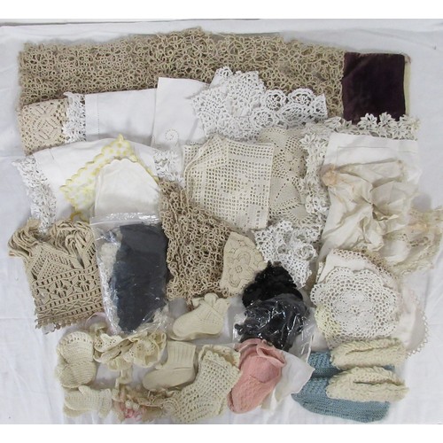 Assorted crochet work, lace, linen etc (contents of a carrier bag)