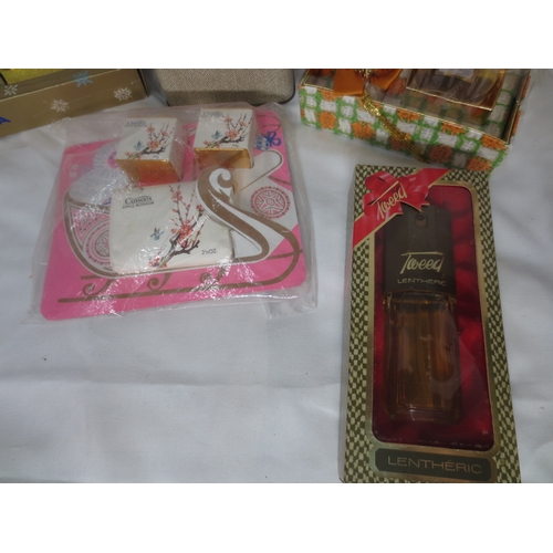 large selection of soaps, perfume including a selection of tweed ...