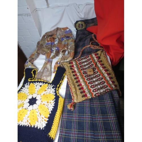 Mixed lot of 1970s clothing to include a red skirt by Pippa Dee, a ...