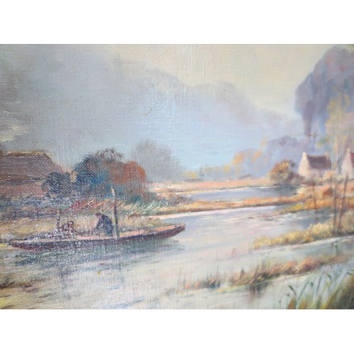 Eugene Demester (France, 1914-1984): an oil on canvas riverscape with ...