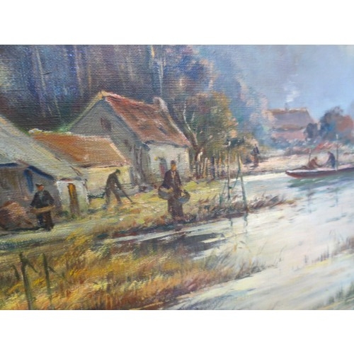Eugene Demester (France, 1914-1984): an oil on canvas riverscape with ...