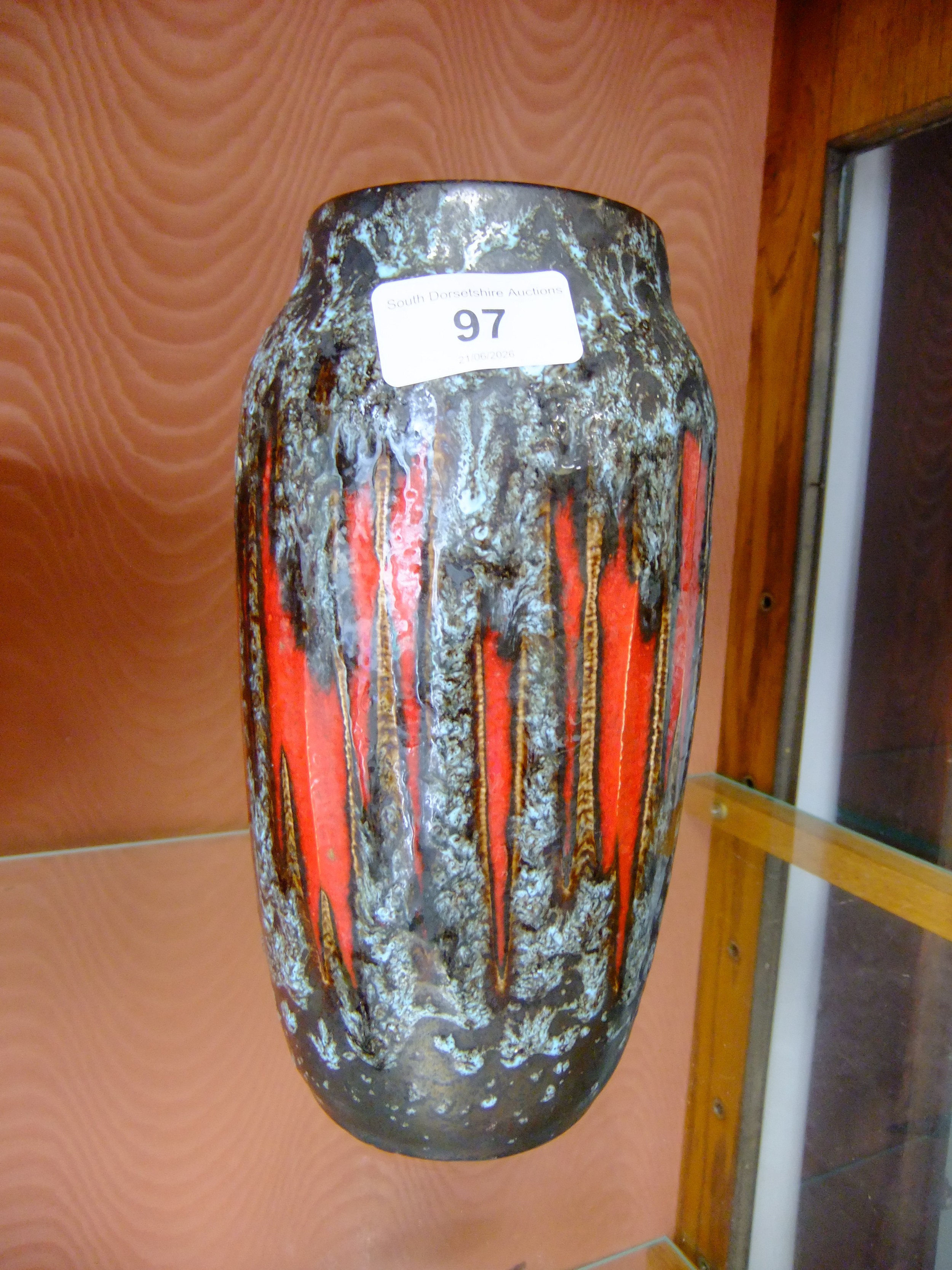 A 22cm West German vase in grey with red flashing, in good order