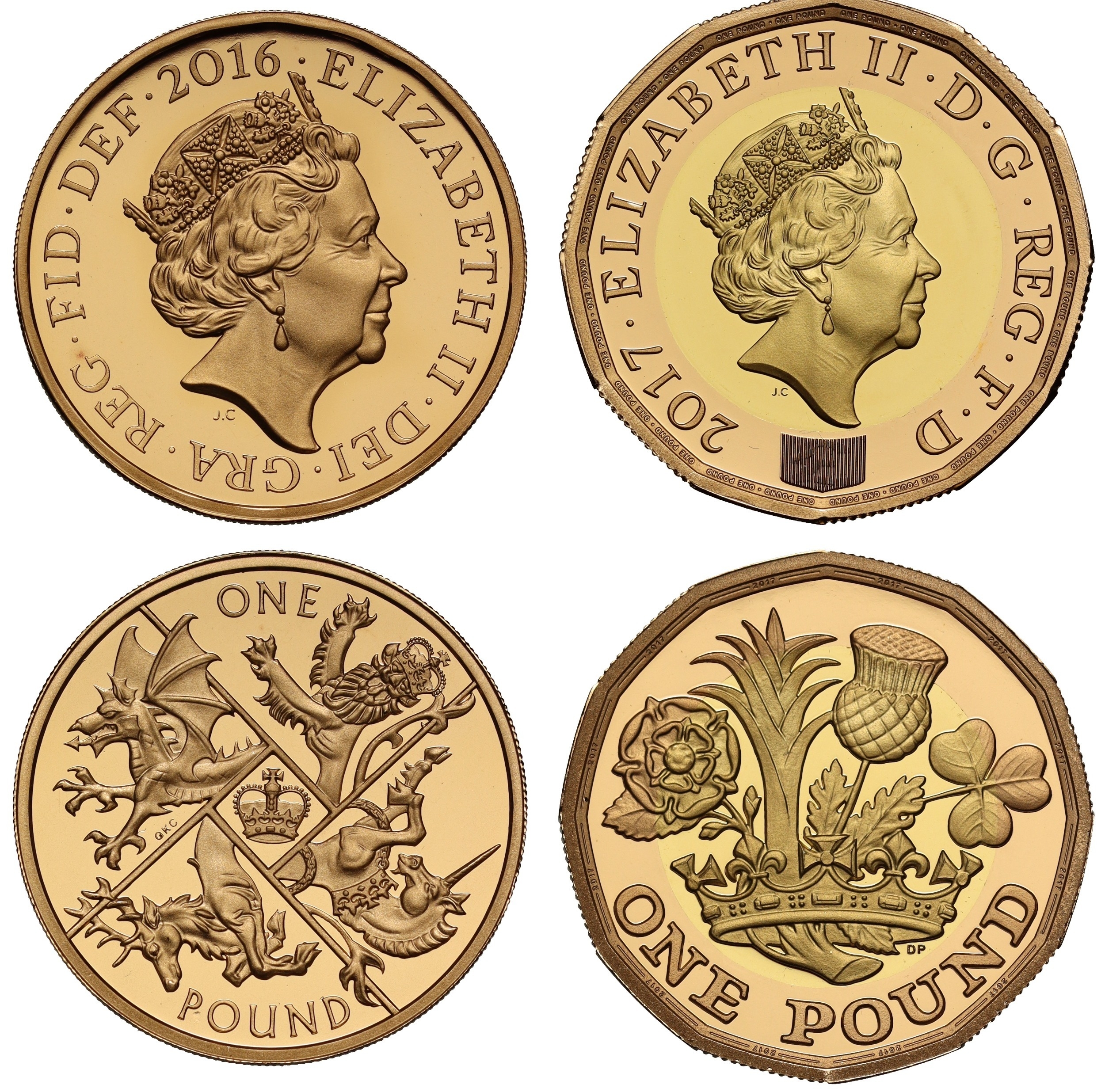 Elizabeth II 2016-2017 gold proof One Pound Farwell & Nations of the ...