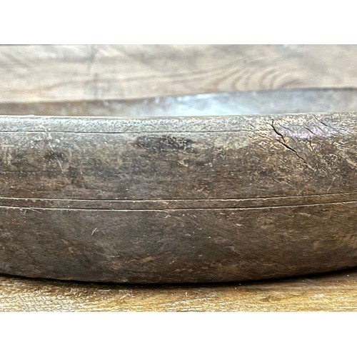 Antique hardwood bowl. Dimensions: Diameter - 40 cm, Height - 7 cm