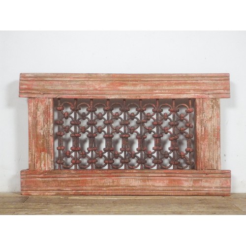 Indian metal 'jali' window in wooden frame. Dimensions: Width - 59.5 cm ...