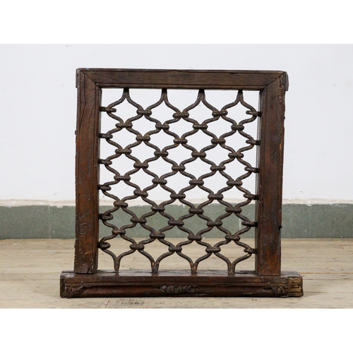 Antique Indian carved hardwood framed iron 'jali' window. Dimensions ...