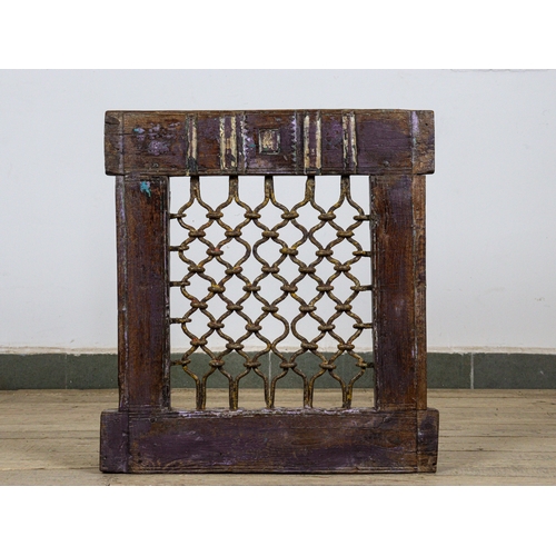 Indian iron window in hardwood frame. Dimensions- Width-59 cm, Depth-5 ...