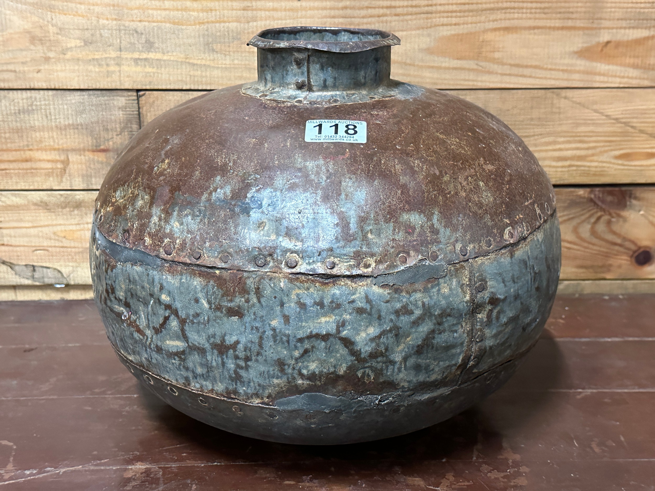 Vintage Indian 'Nagori' water pot of riveted construction. Diameter ...