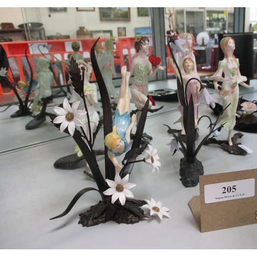 Six Albany Worcester porcelain and bronze fairy figures