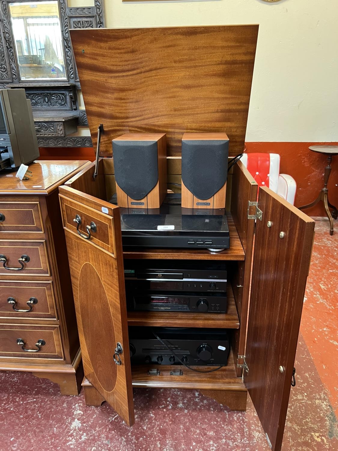 A Sony stacking music system together with a pair of Mission speakers ...